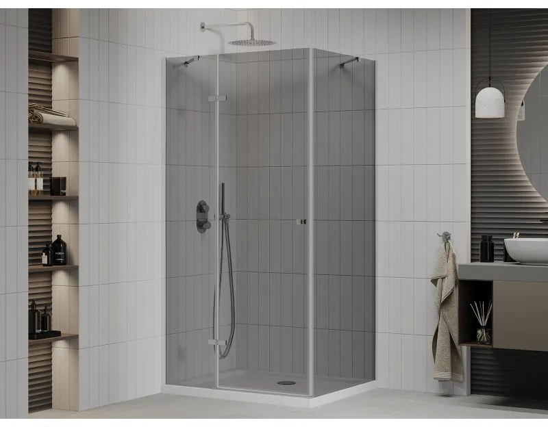 Mexen Roma, sprchový kout s křídlovými dveřmi 100 (dveře) x 120 (stěna) cm, 6mm šedé sklo, chromový profil + slim sprchová vanička bílá + chromový sifon, 854-100-120-01-40-4010