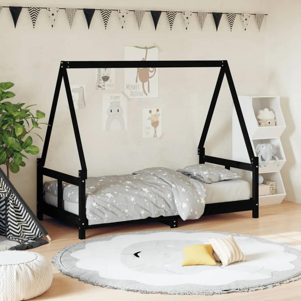 Dětská postel černá 80 x 160 cm masivní borové dřevo - Default Title