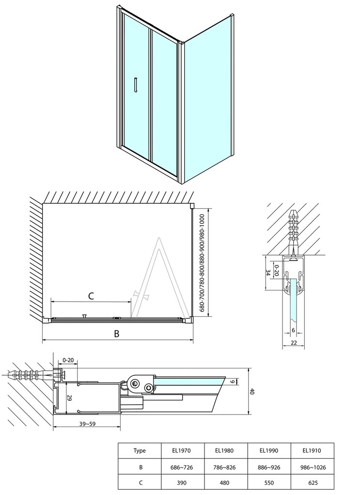 Polysan EASY LINE obdélníkový sprchový kout 800x700mm, skládací dveře, L/P varianta, čiré sklo - EL1980EL3115