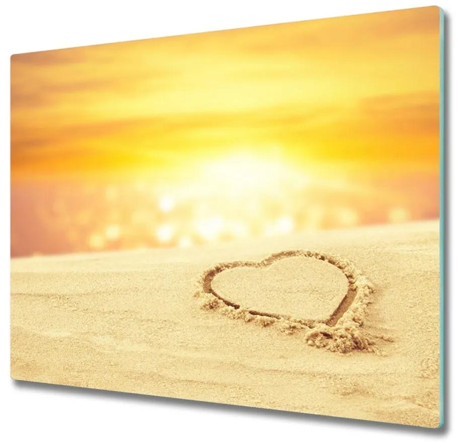 Skleněná krájecí deska Srdce na písku 60x52 cm