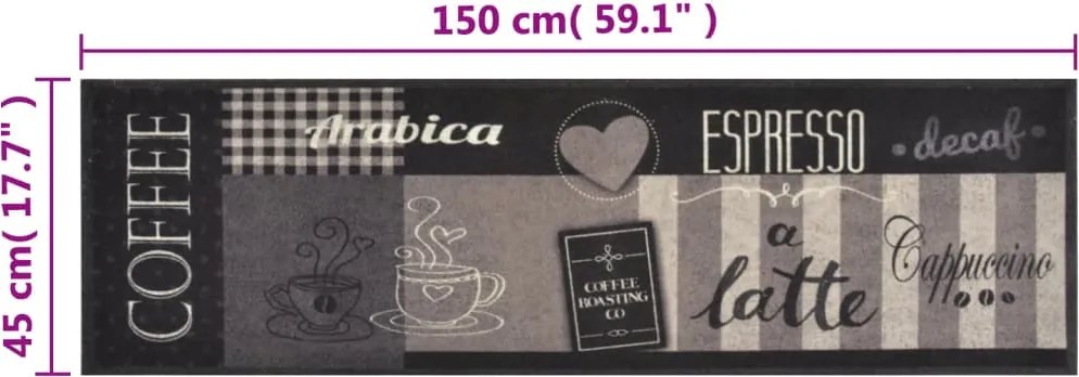 Kuchyňský koberec omyvatelný Káva černý 45 x 150 cm samet 136555