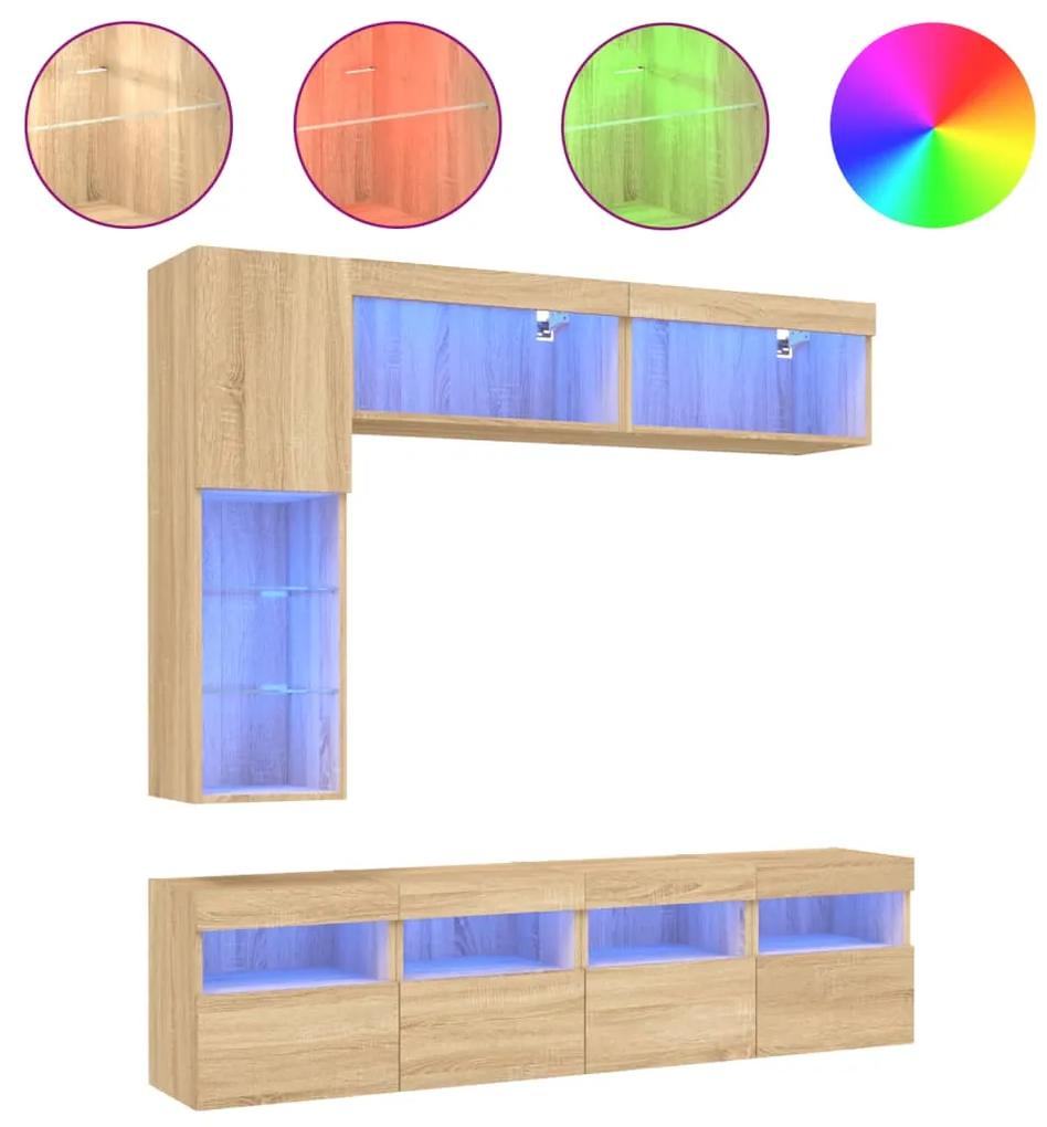 7dílná obývací stěna s LED osvětlením dub sonoma - Default Title