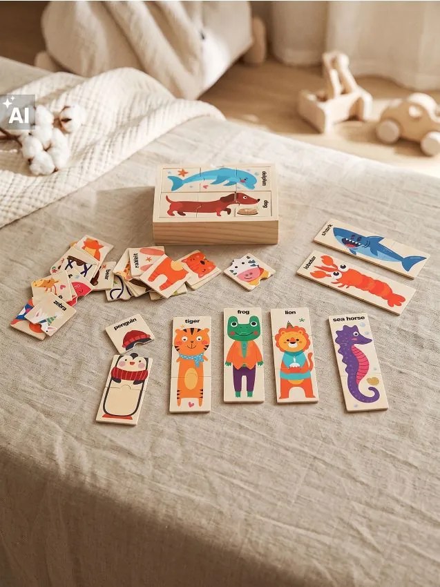 Sinsay - Dřevěné vzdělávací puzzle se zvířaty - vícebarevná