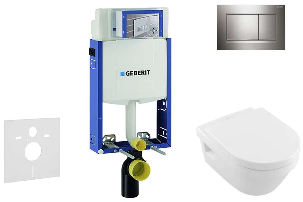 Geberit Kombifix - Modul pro závěsné WC s tlačítkem Sigma20, lesklý chrom/chrom mat + Villeroy Boch - WC a sedátko, DirectFlush, SoftClose, CeramicPlus 110.302.00.5 NB6