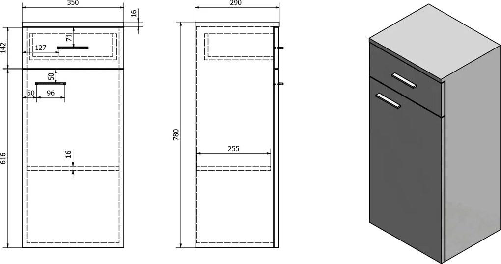 Aqualine, ZOJA/KERAMIA FRESH skříňka spodní 35x78x29cm, bílá, 51250