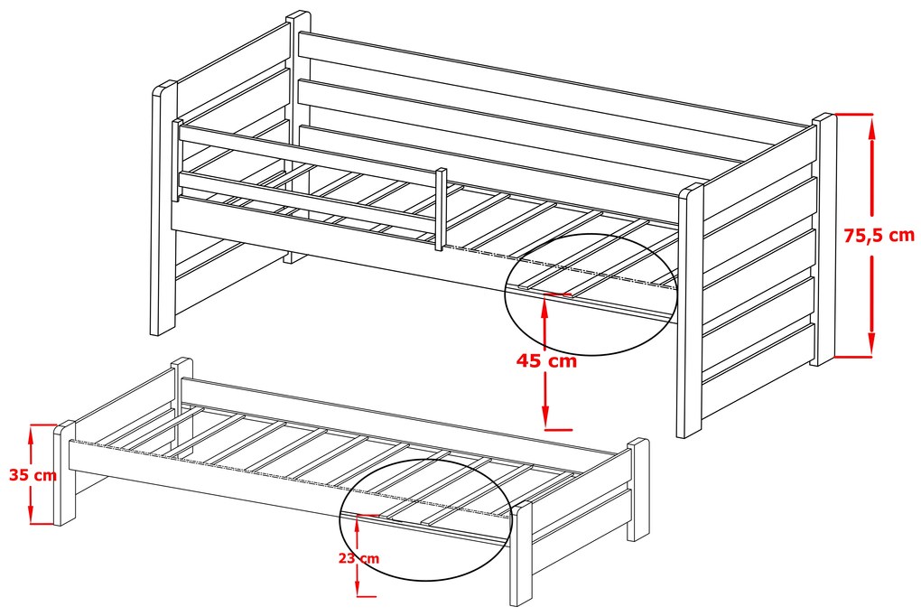Dětská postel 80 cm SIMO (s roštem a úl. prostorem) (bílá). 1012997
