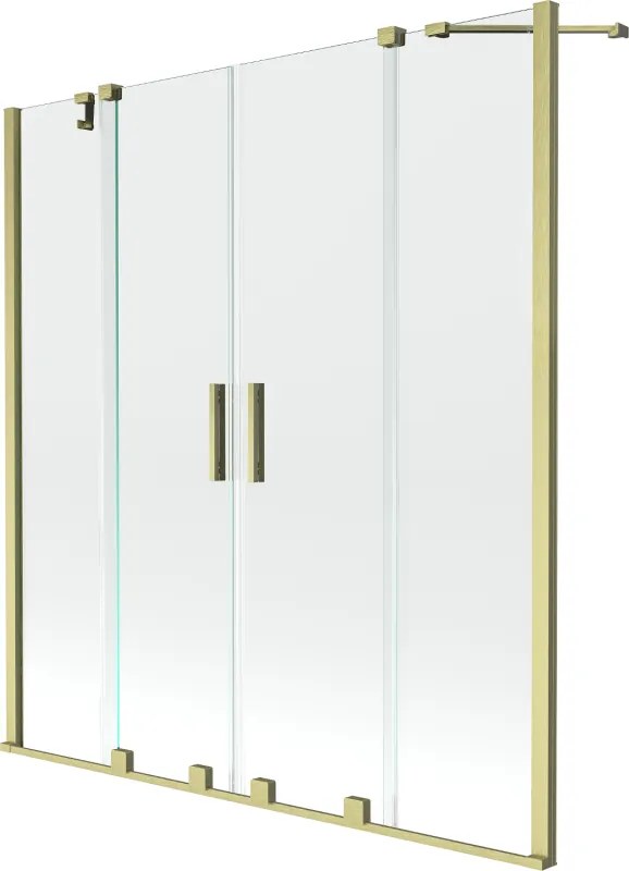 Mexen Velar Duo, 2-křídlová posuvná vanová zástěna 140 x 150 cm, 8mm čiré sklo, zlatý matný profil, 896-140-000-02-55