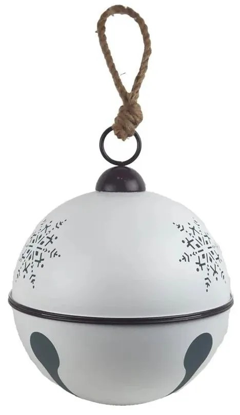 Vánoční ozdoba rolnička, bílá, kov, 30 cm