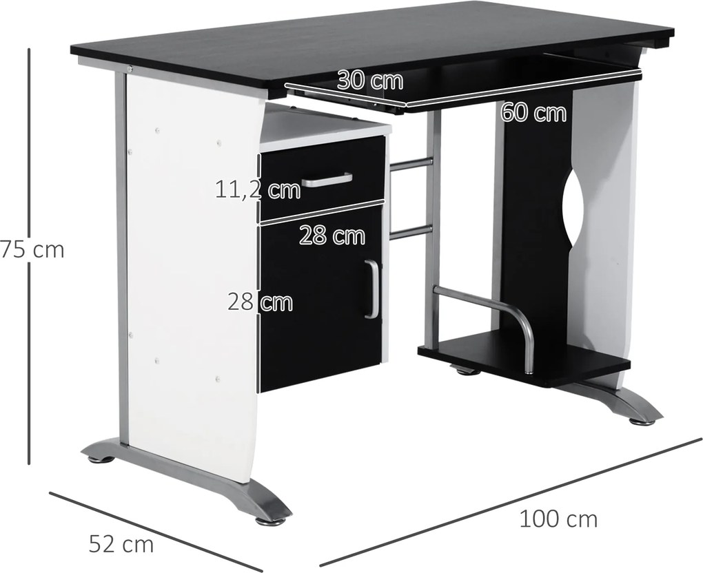 HOMCOM PC Počítačový stůl Kancelářský stůl 100x52x75cm Dřevěný nábytek