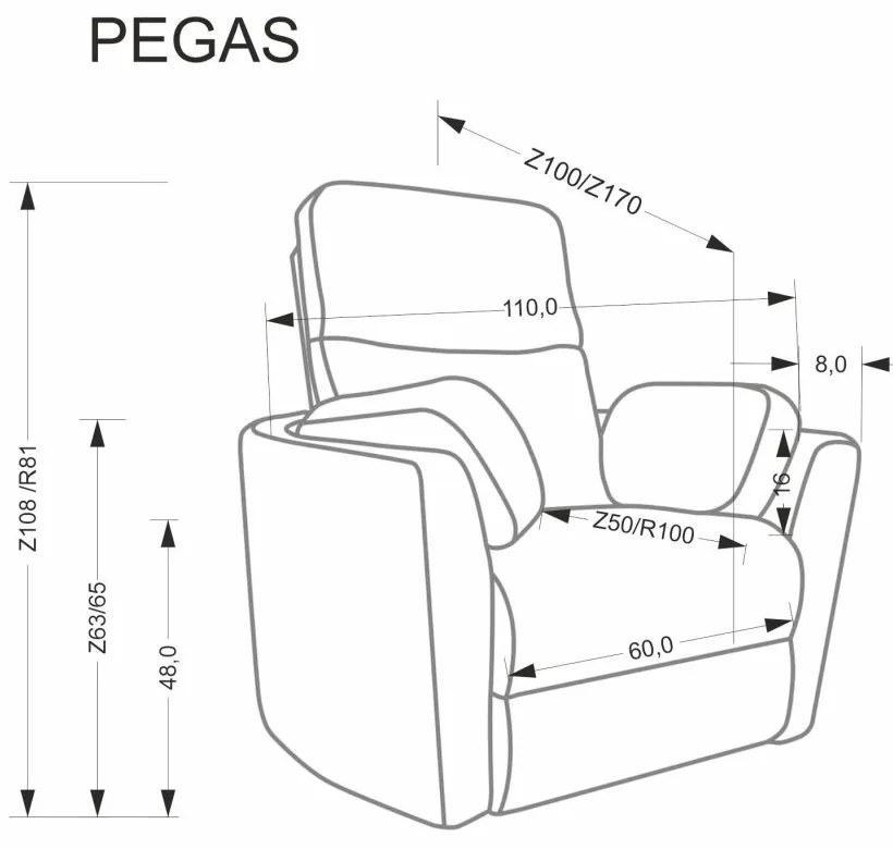 TV křeslo PEGAS s elektrickým polohováním — otáčení, pohupování, látka, šedá
