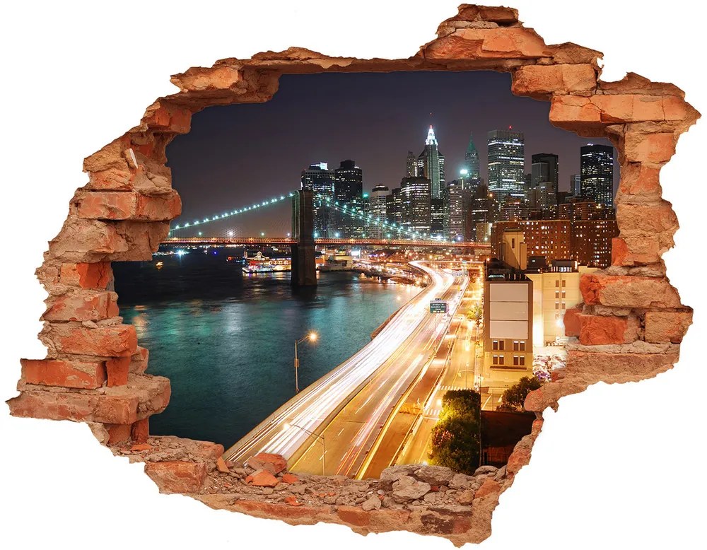 Wallmuralia Fototapeta díra na zeď 3D New York noc 90x70 cm