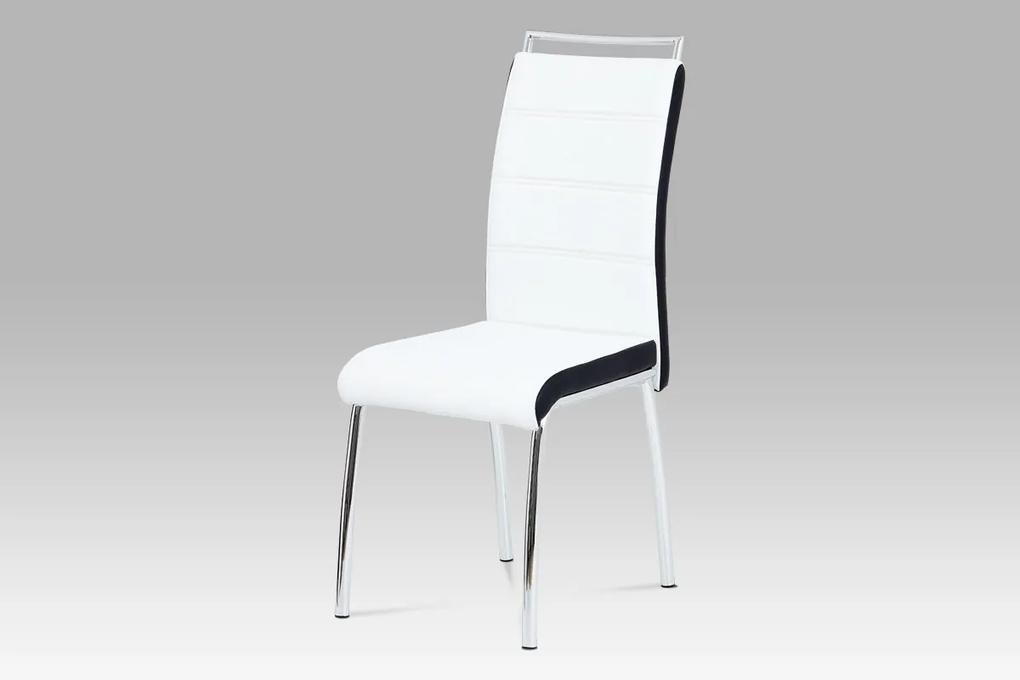 Jídelní židle DCL-403 WT koženka bílá, boky černé, chrom