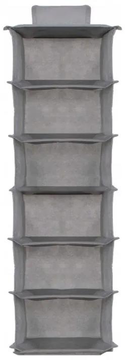 Závěsný organizér 6 polic, 30x30x120 cm, šedý SPRINGOS