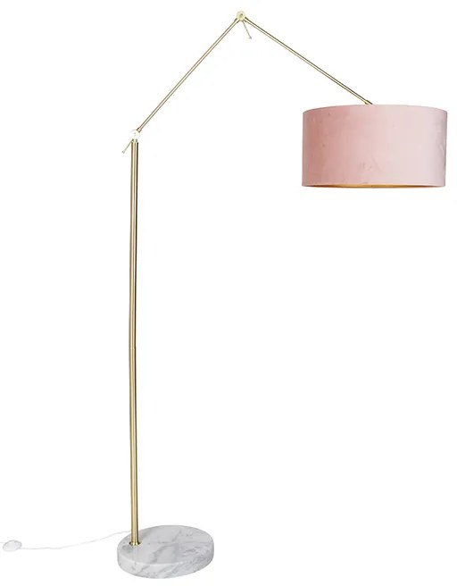 Moderní stojací lampa zlatá s sametovým stínítkem růžová 50 cm - Editor