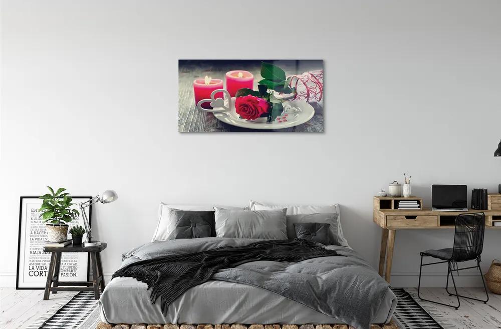 akrylový obraz Rose srdce svíčka 100x50 cm