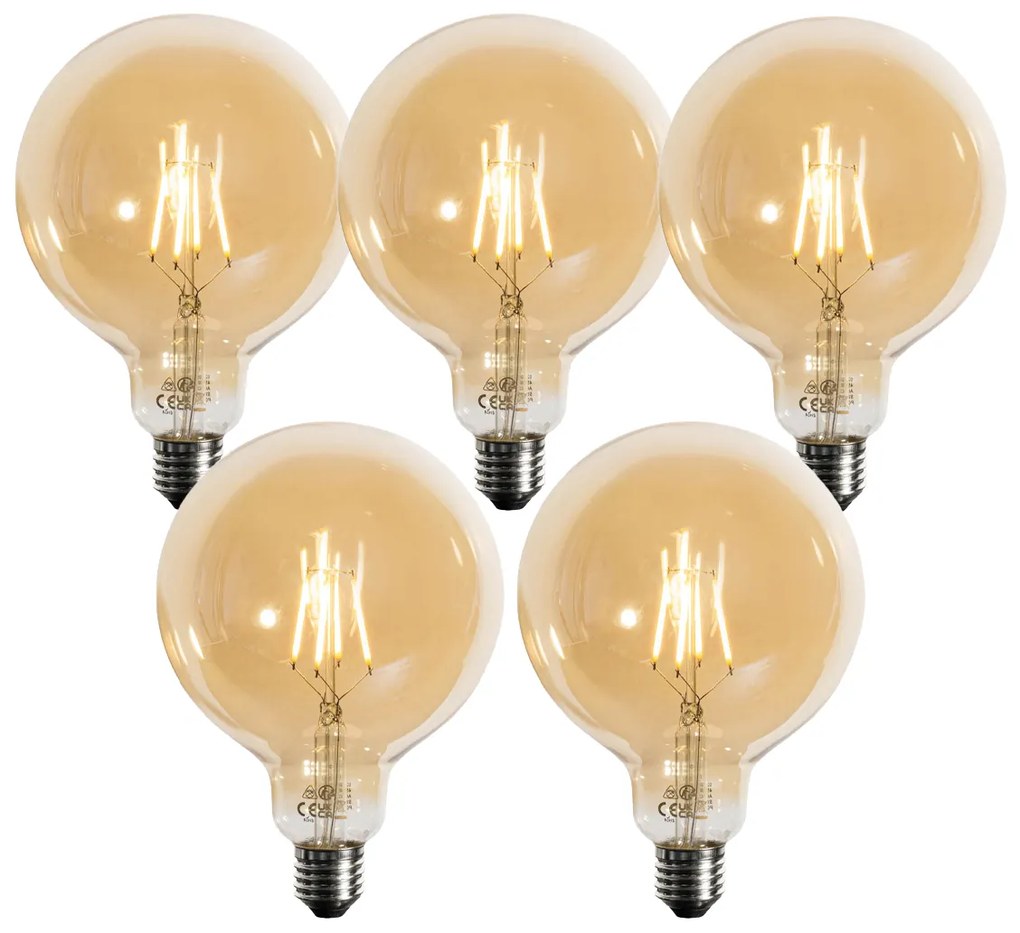 Sada 5 E27 3-stupňových stmívatelných LED žárovek zlatých G125 4W 450 lm 2700K