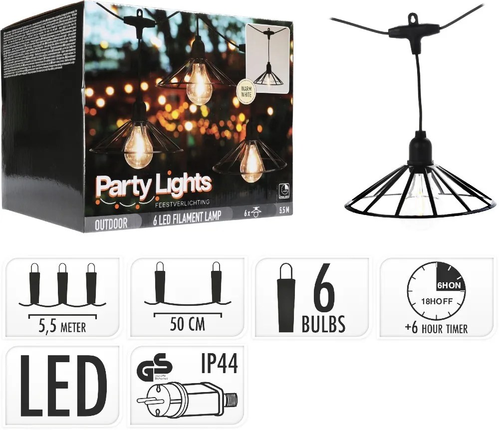 PROGARDEN Světelný řetěz LED PARTY 6 žárovek 5,5m KO-AF5300260