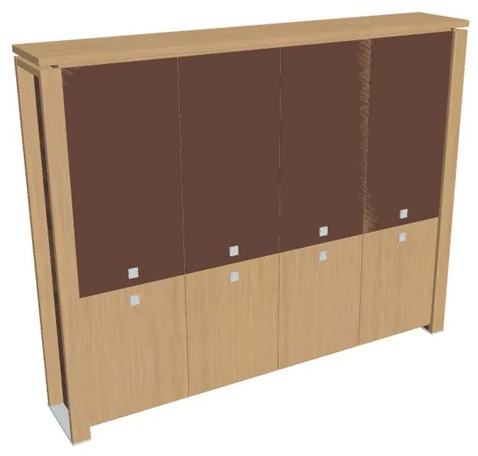 Vysoká skříň Verno+ 260 x 46 x 210 cm, kombinované dveře, dub světlý / hnědá