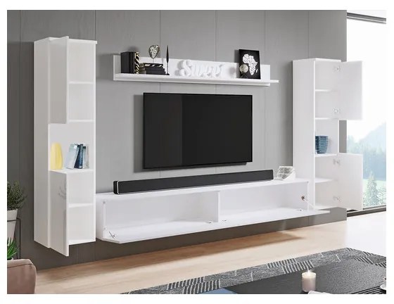 Obývací stěna Bamisio XL, Barva: matera / breslau kaštan, Osvětlení: osvětlení LED - bílé
