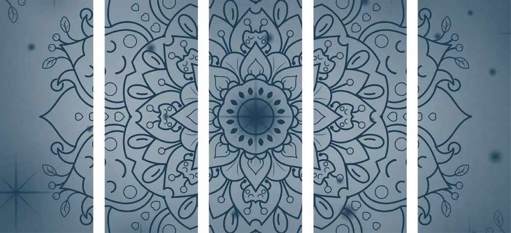 5-dílný obraz tmavě modrý květ Mandaly - 200x100 cm