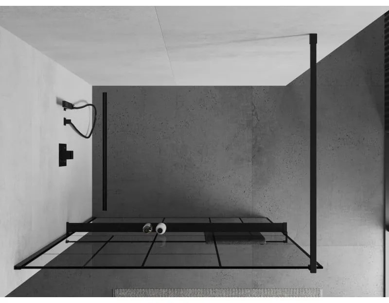 Mexen Kioto+ sprchová zástěna s poličkou a kolejnicí 100 x 200 cm, Průhledné/Černý vzor 8 mm, Černá - 800-100-121-70-78