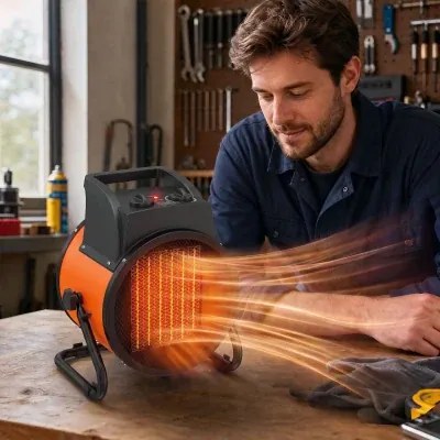 Outsunny PTC keramický elektrický topič 5000 W, nastavitelný termostat, 3 režimy, nastavitelný úhel, přenosný pro 48 m², oranžový