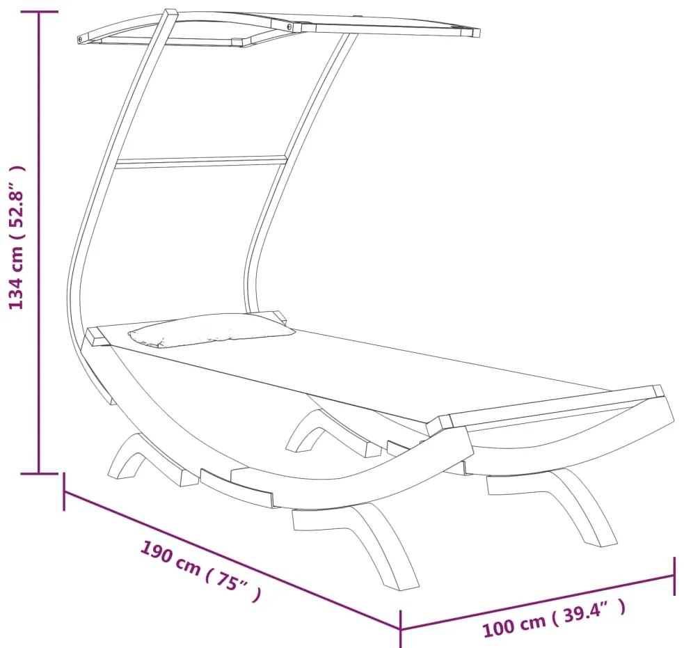 vidaXL Marketos Zahradní lehátko a stříška 100x190x134cm ohýbané dřevo antracit