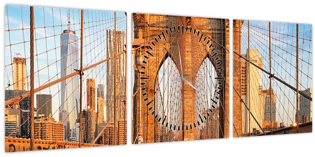 Obraz - Brooklynský most (s hodinami) (90x30 cm)