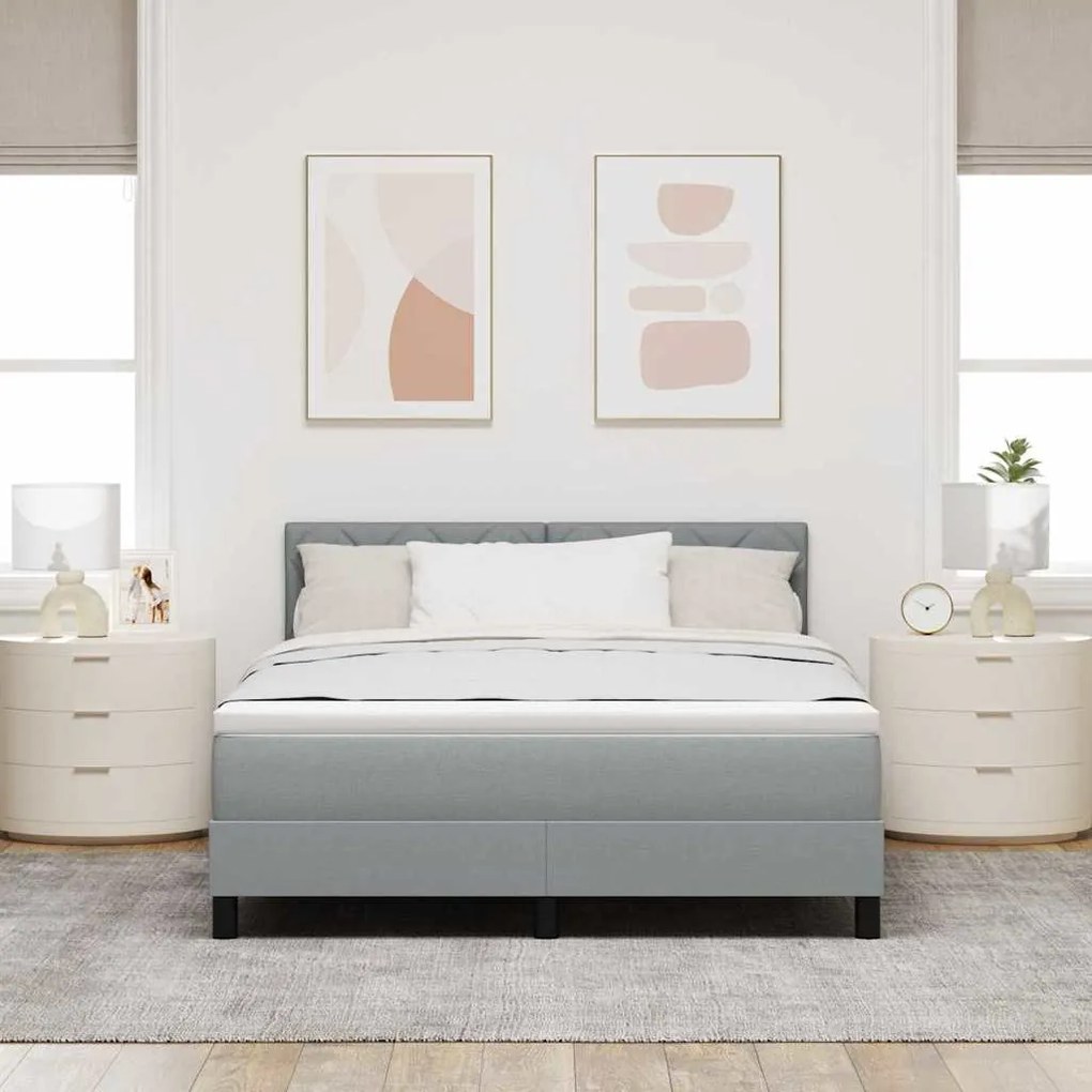Postel s boxspringem s čelo Světle šedá 160 x 200 cm textil 3338776
