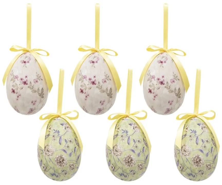 6ks dekorace závěsné vajíčko s květy Spring Egg - Ø 7*10 cm