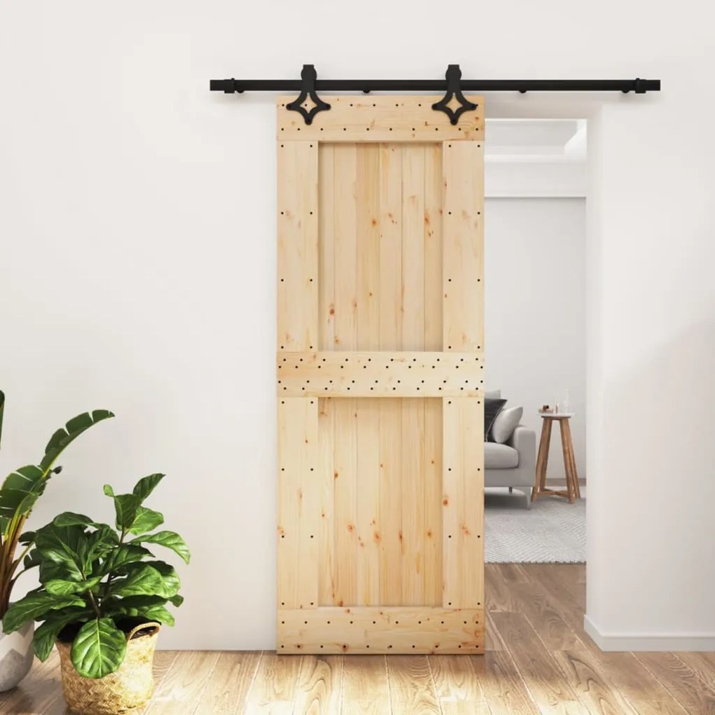 Posuvné Dveře S Kováním 80 X 210 Cm Masivní Borové Dřevo
