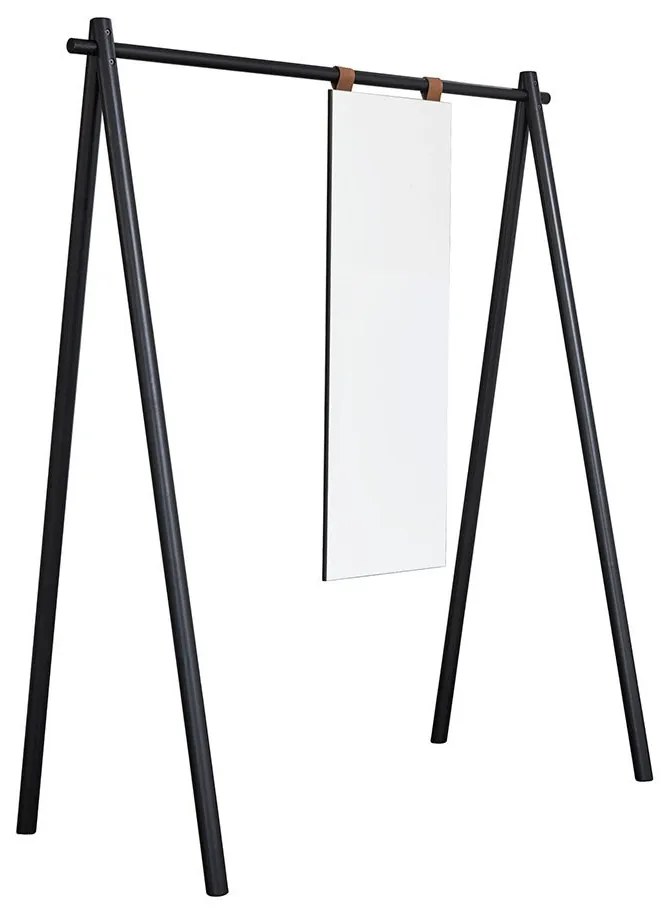 KARUP DESIGN Věšák z borovicového dřeva se zrcadlem Hongi Mirror Black 177 × 74 × 150 cm