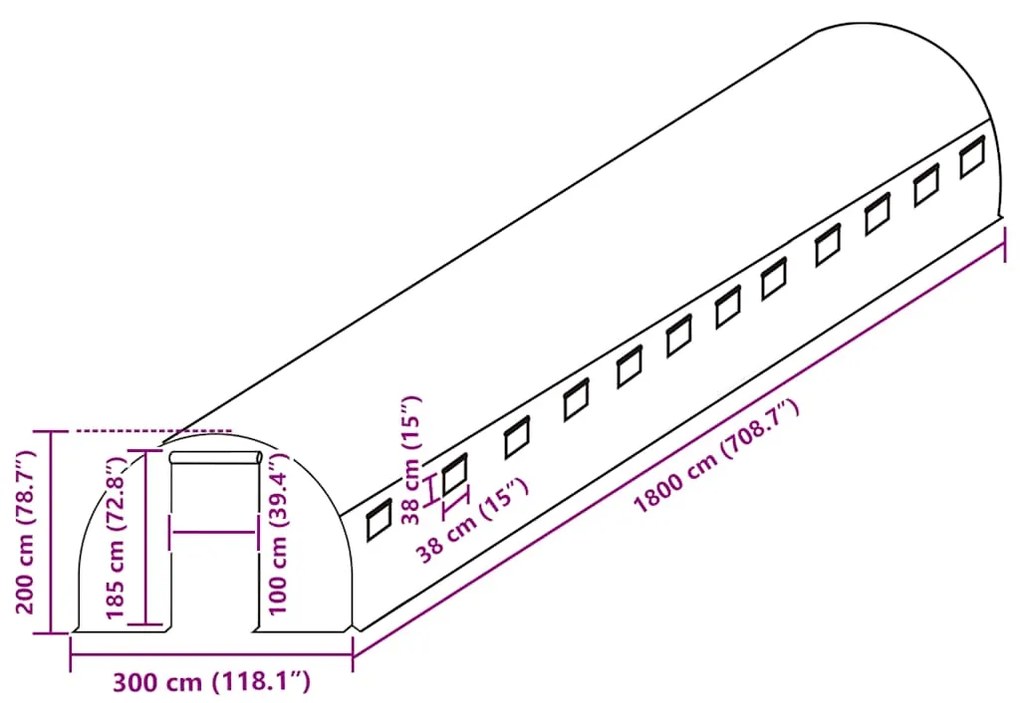 vidaXL Marketos Náhradní plachta na skleník (54 m²) 300 x 1 800 x 200 cm zelená