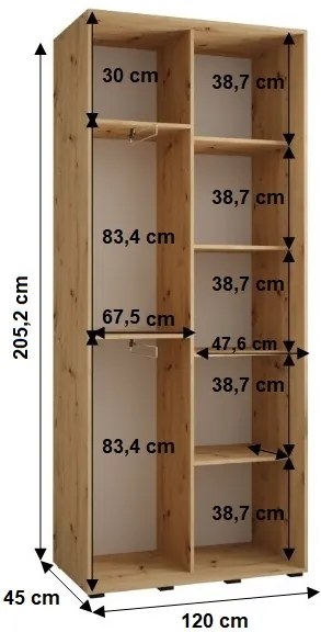 Šatní skříň Sapporo Abika 120/205,2/45 barevné provedení: bílý mat + bílý mat + černé lamely