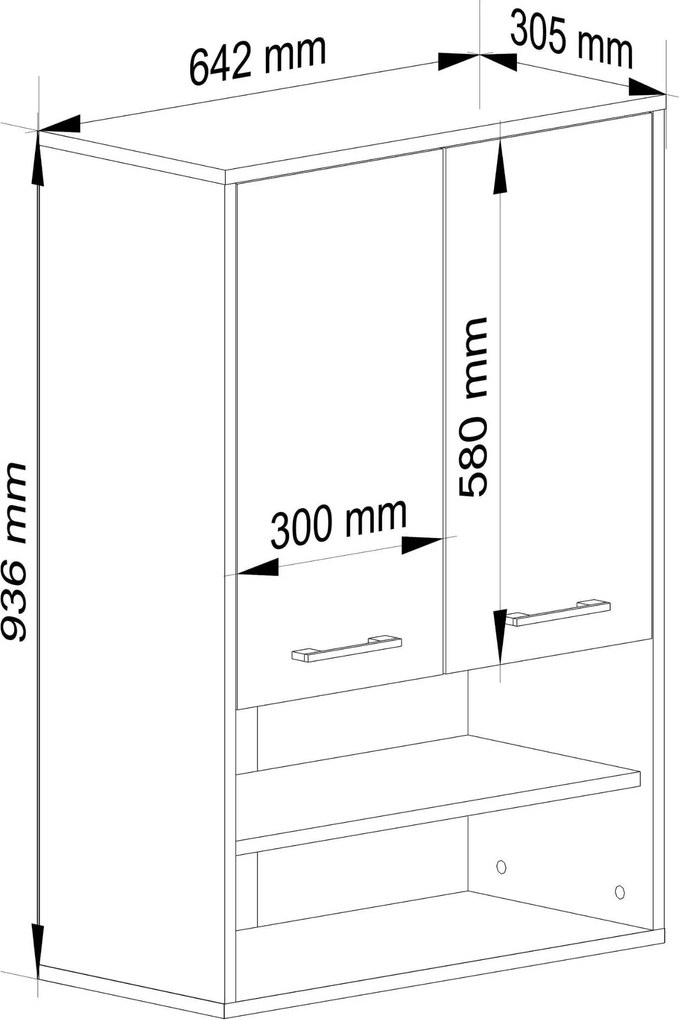 Závěsná koupelnová skříňka Fin W64 2D 64 cm - výběr z 9 provedení