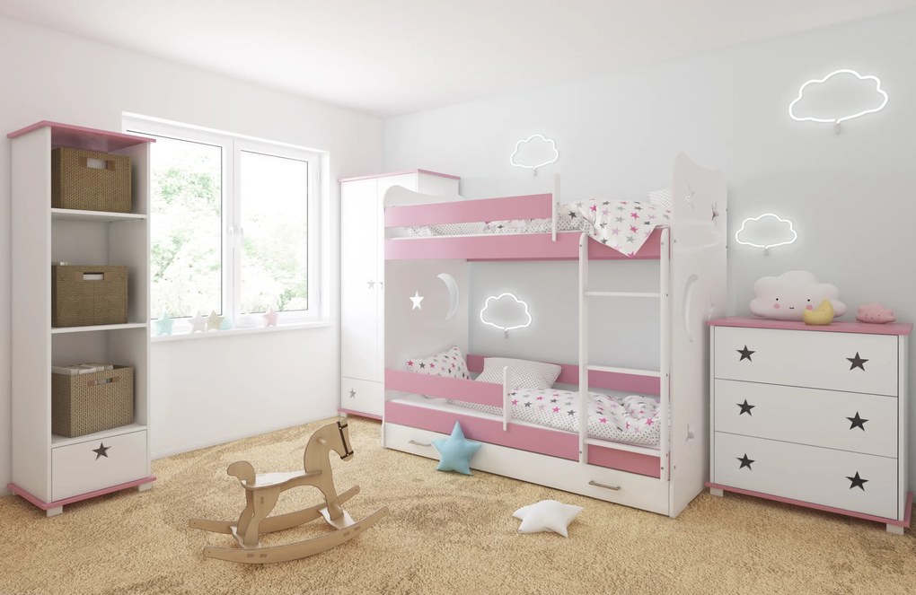 BabyBeds Dětská patrová postel STARS II 180x80 Barevné provedení: Modrá, Úložný prostor: Ano, s úložným prostorem