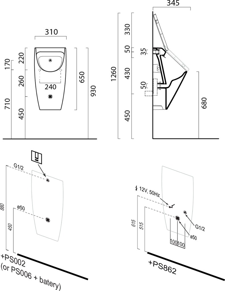 GSI, SAND pisoár s otvory pro víko, bílá ExtraGlaze, 909811