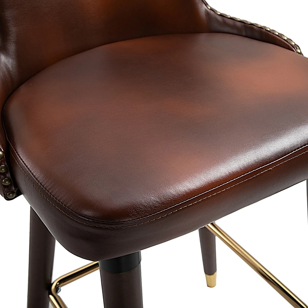 HOMCOM Barová židle sada 2 ks elegantní bistro židle s podnožkou a opěradlem, jídelní židle PU hnědá 52x53x101cm