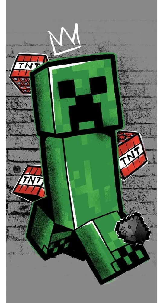 Zeleno-šedá bavlněná dětská osuška 70x140 cm Minecraft "Metro Art Creeper" – Jerry Fabrics