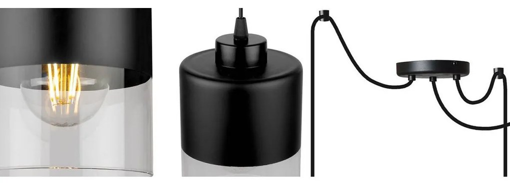 Závěsné svítidlo ROMA SPIDER, 3x černé/transparentní skleněné stínítko