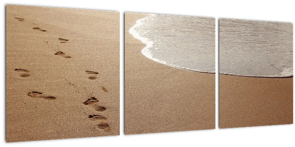 Obraz - stopy v písku a moře (90x30 cm), 40 dalších rozměrů