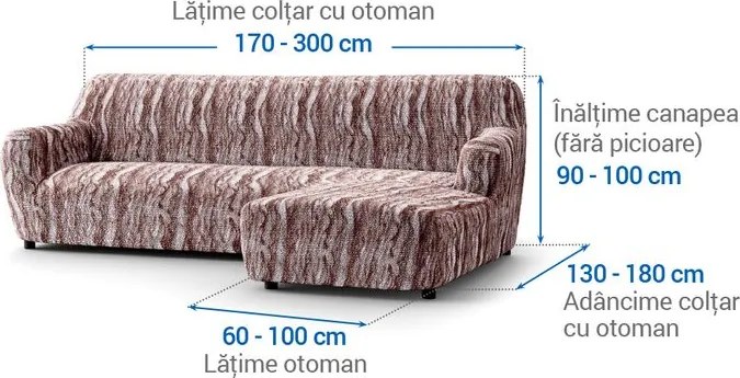 Bielastické potahy OCEANO NOVÉ hnědo-vínové sedačka s otomanem vpravo (š. 170 - 300 cm)