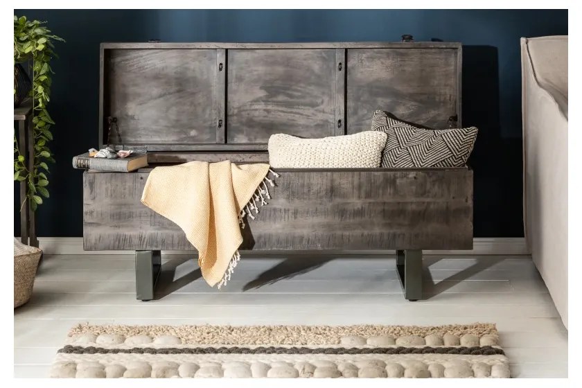 Massive home | Univerzální truhla FACTORY 115 CM šedá masiv mango