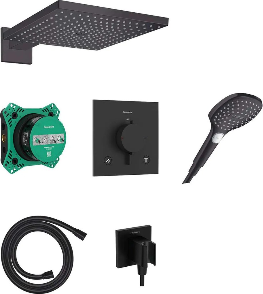 Hansgrohe Raindance E - Sprchový set s termostatem pod omítku, s tělesem, 30x30 cm, 3 proudy, matná černá 24623670