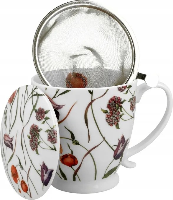 Porcelánový hrnek FLOWER MEADOW 510 ml se sítkem vícebarevný/bílý