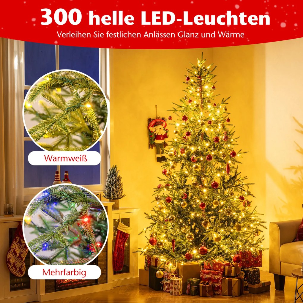 Costway 210 cm Umělý vánoční stromeček s 250 Vícebarevná LED světla Umělý