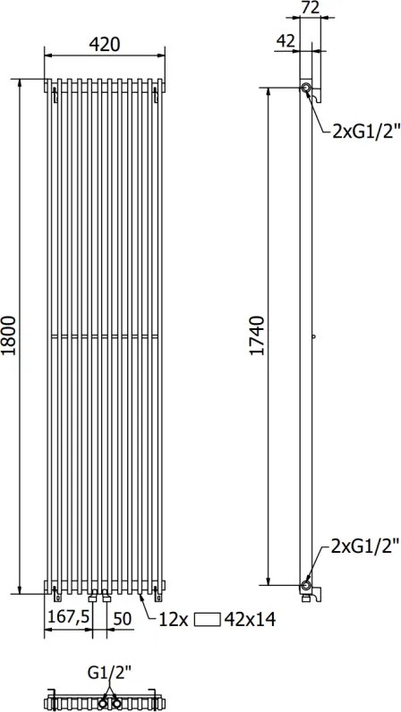 Mexen Kansas, topné těleso 1800 x 420 mm, 975 W, černá, W204-1200-420-00-70