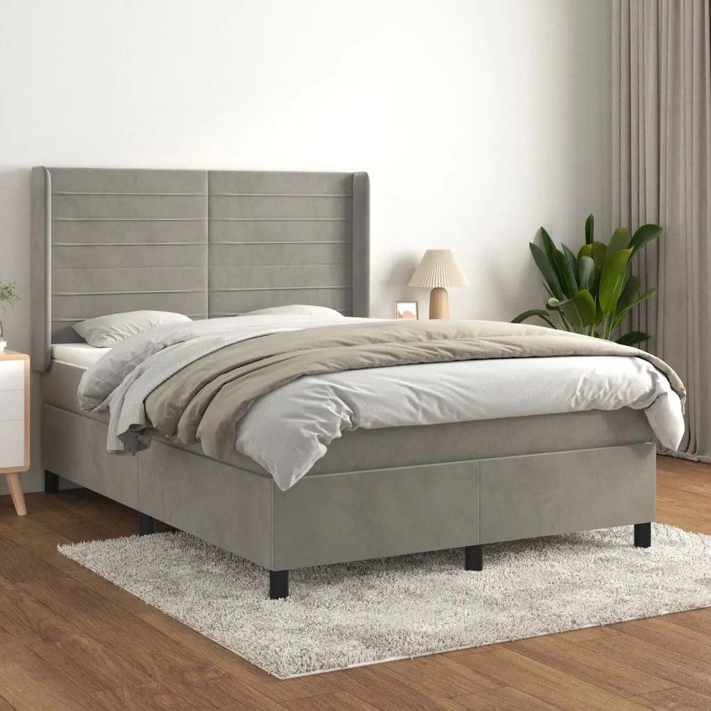 Box spring postel s matrací světle šedá 140x190 cm samet 3132735