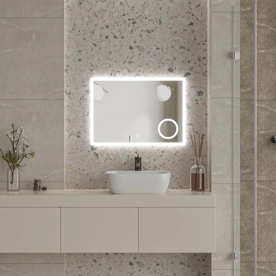 Erga Luna, LED zrcadlo 70x50cm s kosmetickým zrcadlem 3x zvětšení, 1840 lm, 6500K, přední/zadní osvětlení, ERG-V01-124-7050-00