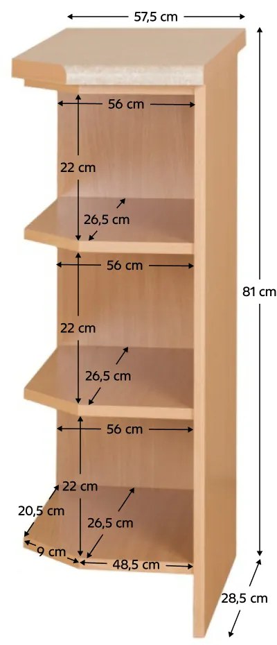 Kuchyňská skříňka, olše, levá, LORA MDF NEW KLASIK S30N